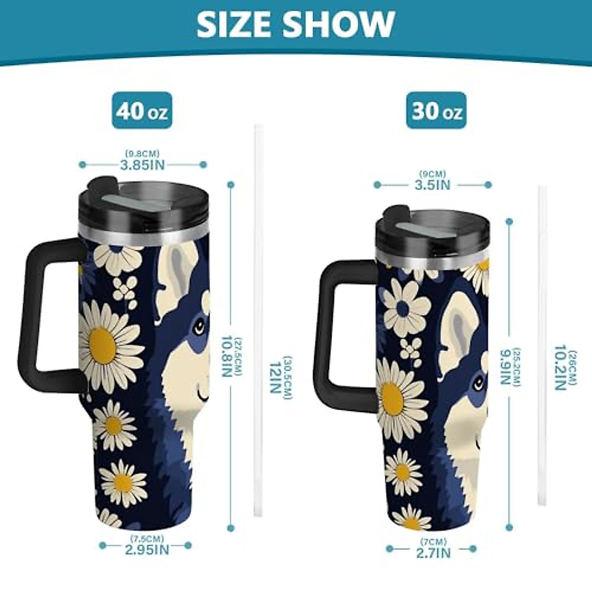 Selerdon 40 oz Tumbler Akita Bauhaus Design with Handle and Straw Lid Vacuum Stainless Steel Insulated Water Bottle Travel Mug Car Cup Holder Friendly BPA Free for Gym Travel Office