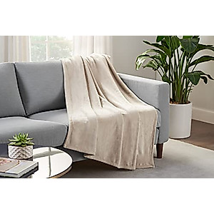 SERTA Cozy Plush Thick Fuzzy Super Soft Lightweight Throw Blanket for Bed, Couch, or Travel, Twin (60 in x 80 in), Taupe