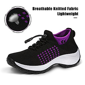 STUNAHOME Orthopedic Sneakers Breathable Women Walking Shoes Slip on Trainers Women's Comfortable Casual Ladies Athletic Shoe Thick Bottom Black-Purple