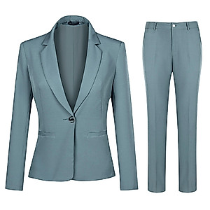 YUNCLOS Women's 2 Piece Office Work Suit Set One Button Blazer and Pants (Green, S)