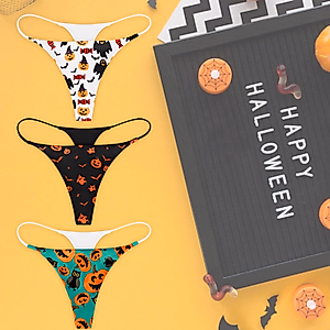ETAOLINE Women's Thong Bikini Cheeky Bottom Solid G String Panties (Halloween, X-Large)