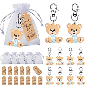Tenare 40 Sets Baby Shower Favors Guests Return Gifts Including Animal Keychains, Organza Bags and Thank You Tags for Theme Party Favor Boys Girls Birthday Party Supplies (Blue)
