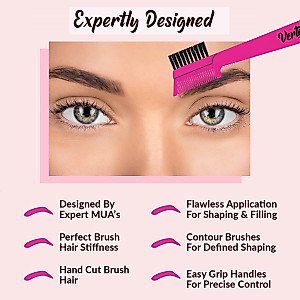 Eyebrow Brush Pencil Comb Kit - Duo Spoolie Thin Angled Real Firm Bristles Filling Blending Definer Techniques For Tint Powder Brow Pomade Gel Makeup Combing Eye Lashes To Shape Eyelashes Growth