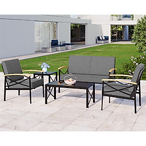 JAMFLY 5 Piece Outdoor Metal Patio Furniture Sectional Set, Outdoor Metal Furniture Patio Conversation Sets with Coffee Table for Patio,Backyard,Balcony