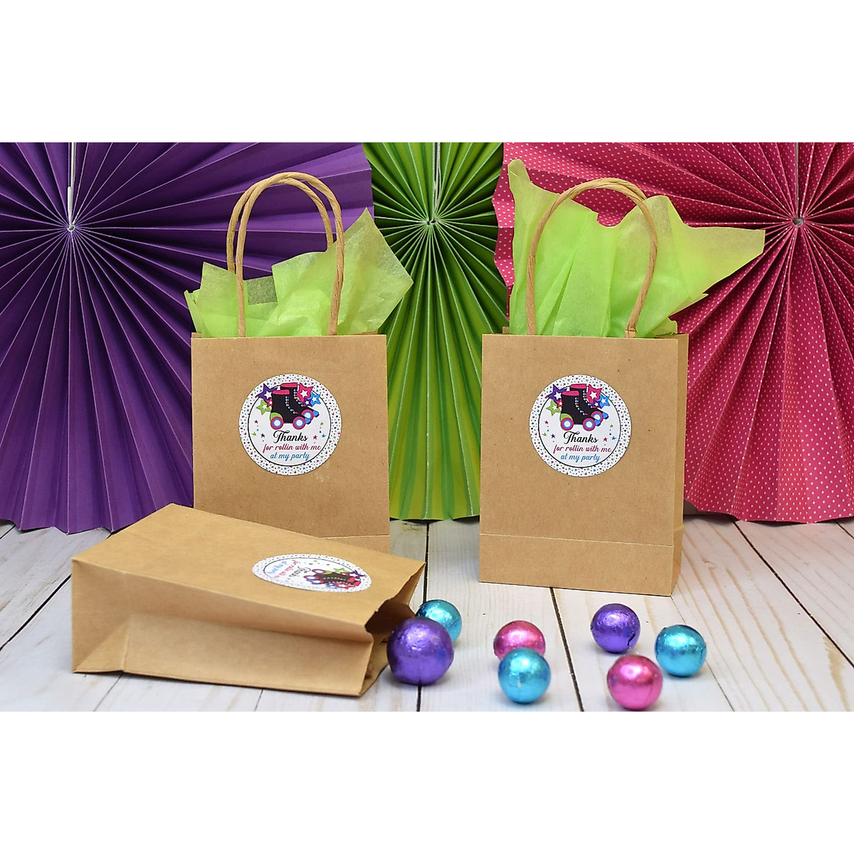 Let’s Roll Star Roller Skating Themed Thank You Sticker Labels for Kids, 40 2" Party Circle Stickers by AmandaCreation, Great for Party Favors, Envelope Seals & Goodie Bags