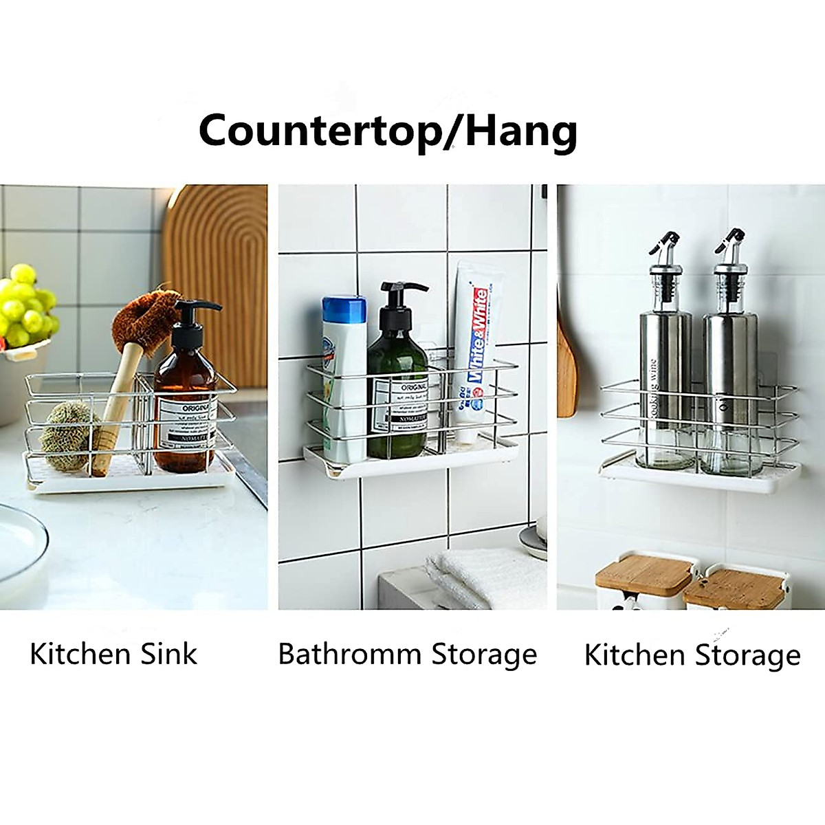 PFCTRJR Steel Kitchen Sponge Holder,Kitchen Sink Organizer Sink Caddy, Dish Brush Soap Holder Kitchen Sink Counter (Black)