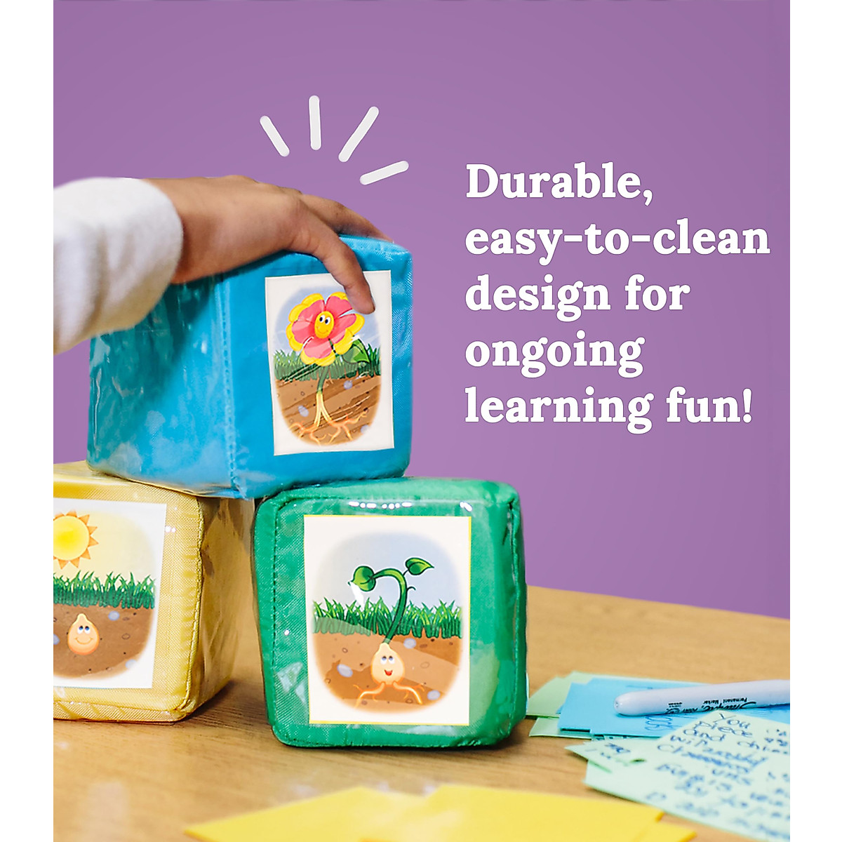 Carson Dellosa Differentiated Instruction Cubes—Blue, Yellow, Green Foam Learning Cubes with Clear Pockets, Customizable Learning Activities and Cards for All Subjects (3 pc)