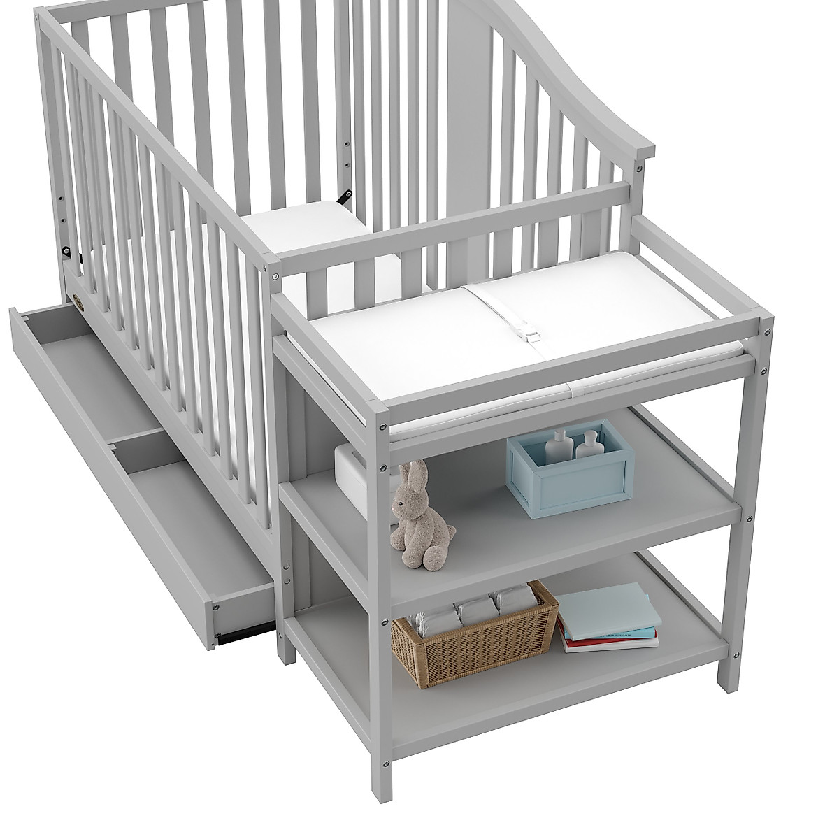 Graco Solano 4-in-1 Convertible Crib and Changer with Drawer (Pebble Gray) – Crib and Changing -Table Combo with Drawer, Includes Changing Pad, Converts to Toddler Bed, Daybed and Full-Size Bed