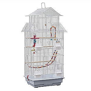 39" Bird Cage Pet Supplies Metal Cage with Open Play Top with Three Additional Toys White
