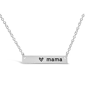 Rosa Vila Love Mama Bar Necklace, Simple Horizontal Bar Necklace, Bar Necklaces for Women and Girls, Mothers Day Jewelry, Mom Necklace,Gift for New Mothers (Silver Tone)