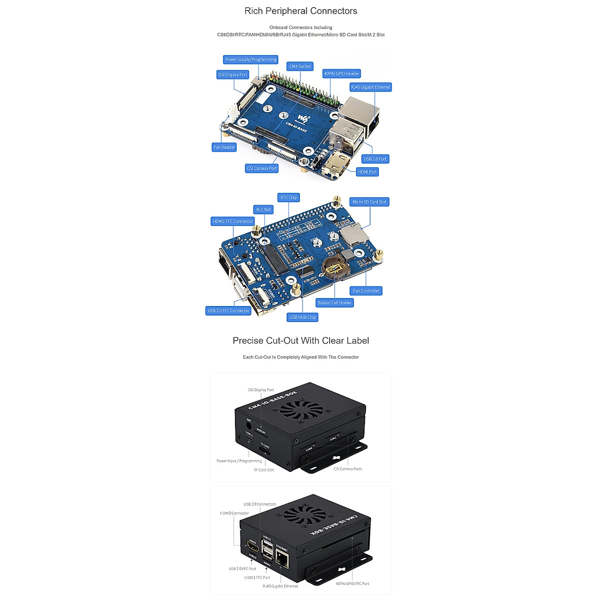 Mini-Computer Based On Pi Compute Module 4 (CM4 NOT Included), Mini IO Board Full Version,Cooling Fan Inside, Metal Case Cov