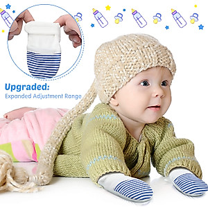 SATINIOR 8 Pairs Adjustable Baby Mittens Baby No Scratch Baby Gloves Newborn Baby Mitts Unisex Baby (Dark Stripe Style,6-12 Months)