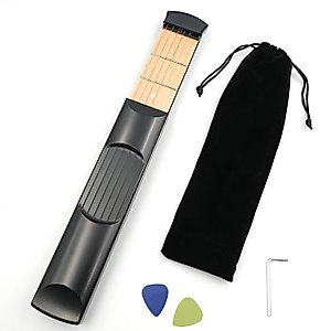 GOSONO 1set Pocket Acoustic Guitar Practice Tool 6 String Fingerboard 6 Fret Chord Trainer Portable Gadget with 2 Pick