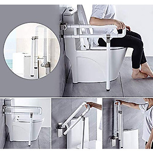 Handicap Grab Bars for Bathroom, Foldable Stainless Toilet Grab Bar with Textured Grip, 29.5(L) x27.5(H) inches Flip Up Toilet Safety Rails with Leg for Elderly