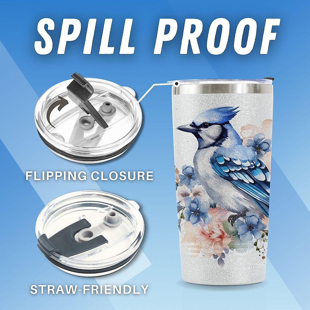 Onebttl Blue Jay Gifts Tumbler Travel Coffee Mug, Stainless Steel Insulated with Lid 20oz/590ml