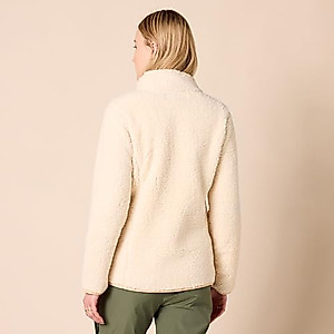 Amazon Essentials Women's Sherpa Long-Sleeve Mock Neck Full-Zip Jacket with Woven Trim (Available in Plus Size), Beige Color Block, Medium