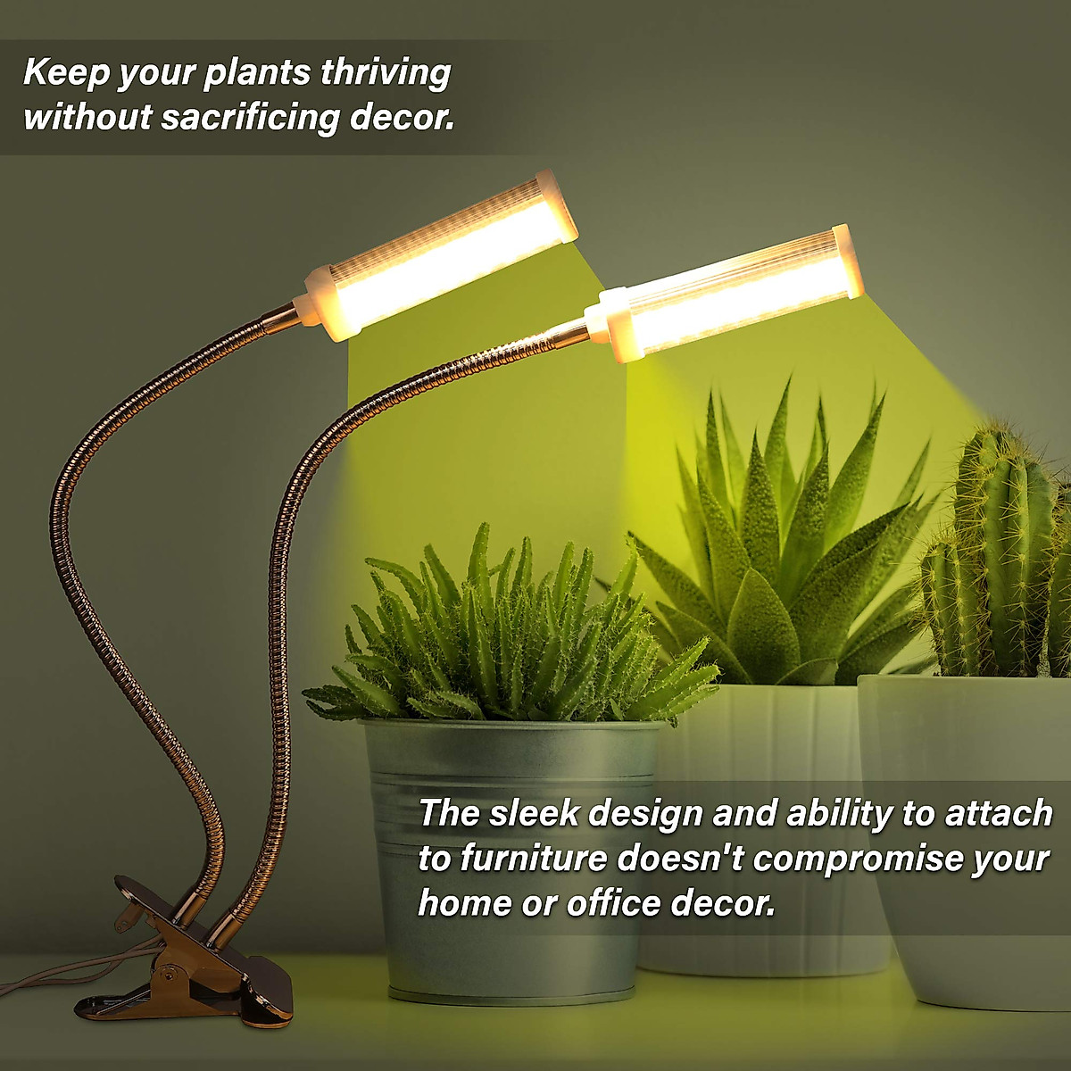 Brite Labs LED Grow Lights for Indoor Plants & Seedlings, Dual Head Plant Growing Lamps with 100 Full Spectrum Bulbs, Auto On Off Timer, Adjustable Gooseneck Arms, Desk Clip On, Dimmable Switch Modes