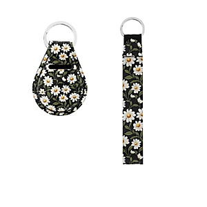 AFPANQZ Cute Daisy Keychains Keyrings Coins Chapstick Holder Keychain with Metal Ring Wristlet Lanyards Pouch for RFID Key NFC Smart Key Cute Key Chain Wristlet Lanyards