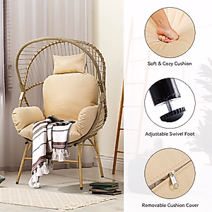 YITAHOME Egg Chairs Wicker Chair Egg Lounge Chair with Cushion Egg Basket Chair PE Rattan Chair with Legs 330LBS for Patio, Garden, Backyard, Porch, Beige