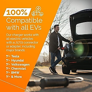 J+ Portable Level 2 EV Charger 40 amp (J1772, 9.6KW), 240V Electric Vehicle Charging Stations, EV Charger Level 2 NEMA 14-50 & 5-15 ETL Certified, EVSE, IP67, 25ft Cable, Indoor/Outdoor EV Car charger