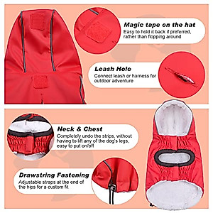 DILLYBUD Winter Dog Raincoat Jacket, Waterproof Windproof Hooded Slicker Poncho with Fleece Liner and Leash Hole for Small to X-Large Dogs and Puppies Boys Girls Dog Clothes for Cold Days,Red S