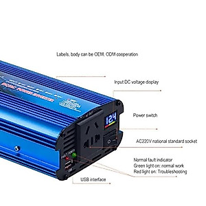 Solar Inverter 500w-2500w Car Inverter 12v24v48v to 220v Solar Inverter Car Truck Electric Household Power Converter (Color : 12V, Size : 1200w)