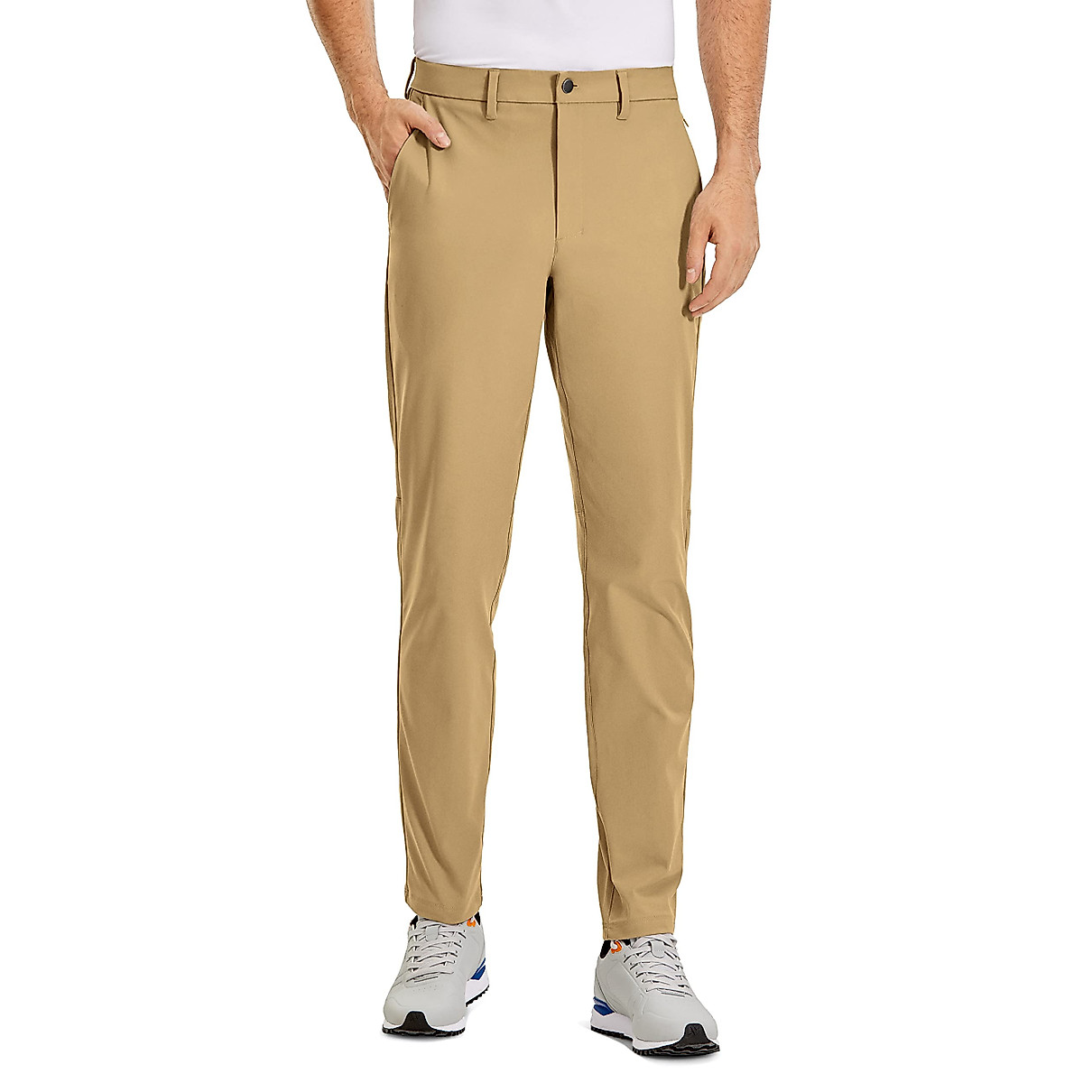 CRZ YOGA Men's All Day Comfy Golf Pants - 32" Quick Dry Lightweight Work Casual Trousers with Pockets Khaki Sand 32W x 32L