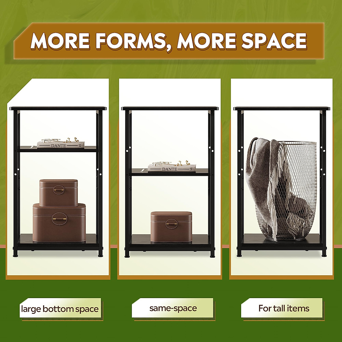 WLIVE Small Side Table, 3-Tier Black End Tables Living Room, Bedroom, Home Office, Narrow Couch Table for Small Spaces