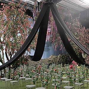 120" Wide (10ft Wide) x 1 Yard Roll - Black Sheer Voile Chiffon Fabric - Perfect for Draping Panels and Masking for Weddings & Events