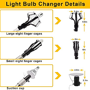 Greeily High Reach Light Bulb Changer, 2ft to 6ft Light Bulb Changer for High Ceilings with Extension Pole Baskets and Suction Cup Bulb Removal Tool Stainless Steel Material Sturdy Durable (6FT)