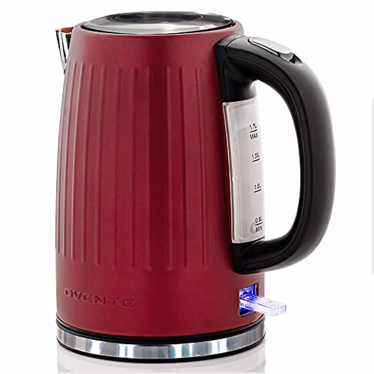 OVENTE Stainless Steel Electric Kettle Hot Water Boiler 1.7 Liters - Powerful 1750W BPA Free with Auto Shut Off & Boil Dry Protection, Portable Instant Hot Water Pot for Coffee & Tea - Maroon KS711M