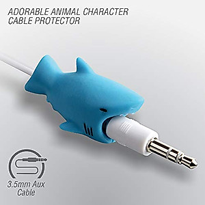 Volkano Kid-Friendly Volume-Controlled Headset, Adjustable Microphone for Elearning, Home School, 5.9 Inch Cable w/Adorable Animal Cable Protector, Smartphones, Computers [Blue] - Chat Junior Series