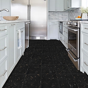 Peel and Stick Floor Tile Waterproof for Bathroom, Peel and Stick Flooring Black Marble Look, Self-Adhesive and Durable Vinyl Flooring, Transform for Kitchen Living Room and Laundry Room,1.5MM(10 PCS)