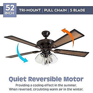 Prominence Home Glenmont, 52 Inch Farmhouse LED Ceiling Fan with Light, Pull Chain, Three Mounting Options, Dual Finish Blades, Reversible Motor - 40278-01 (Oil-Rubbed Bronze)