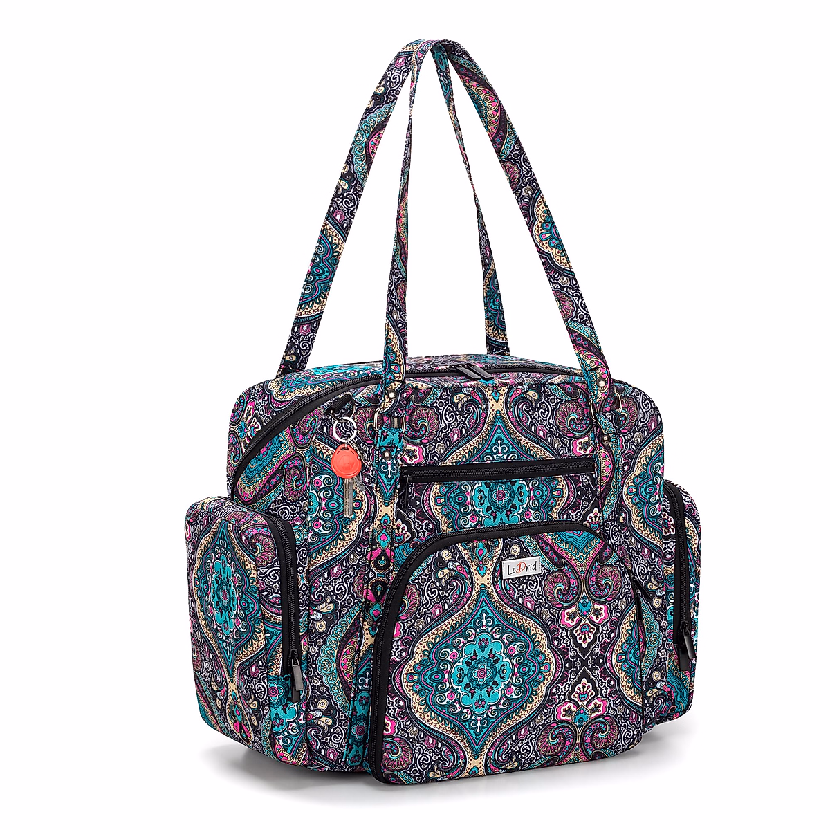 LoDrid Teacher Tote Bag with Padded Bottom, Teacher Utility Bag for Work, Large Women Work Tote Bag with Zip-Top Closure, 15.6" Laptop Layer, Multi-pockets for Teacher Supplies, Totem, Bag Only