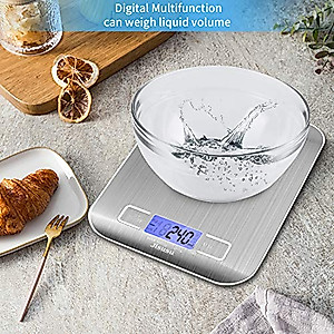 Digital Kitchen Scale Food Scale,USB Kitchen Scale,Food Scale 0.04oz/1g Increment,11 lb/5 kg,Backlit LCD Display Function(Batteries Included AAAX2) Silver