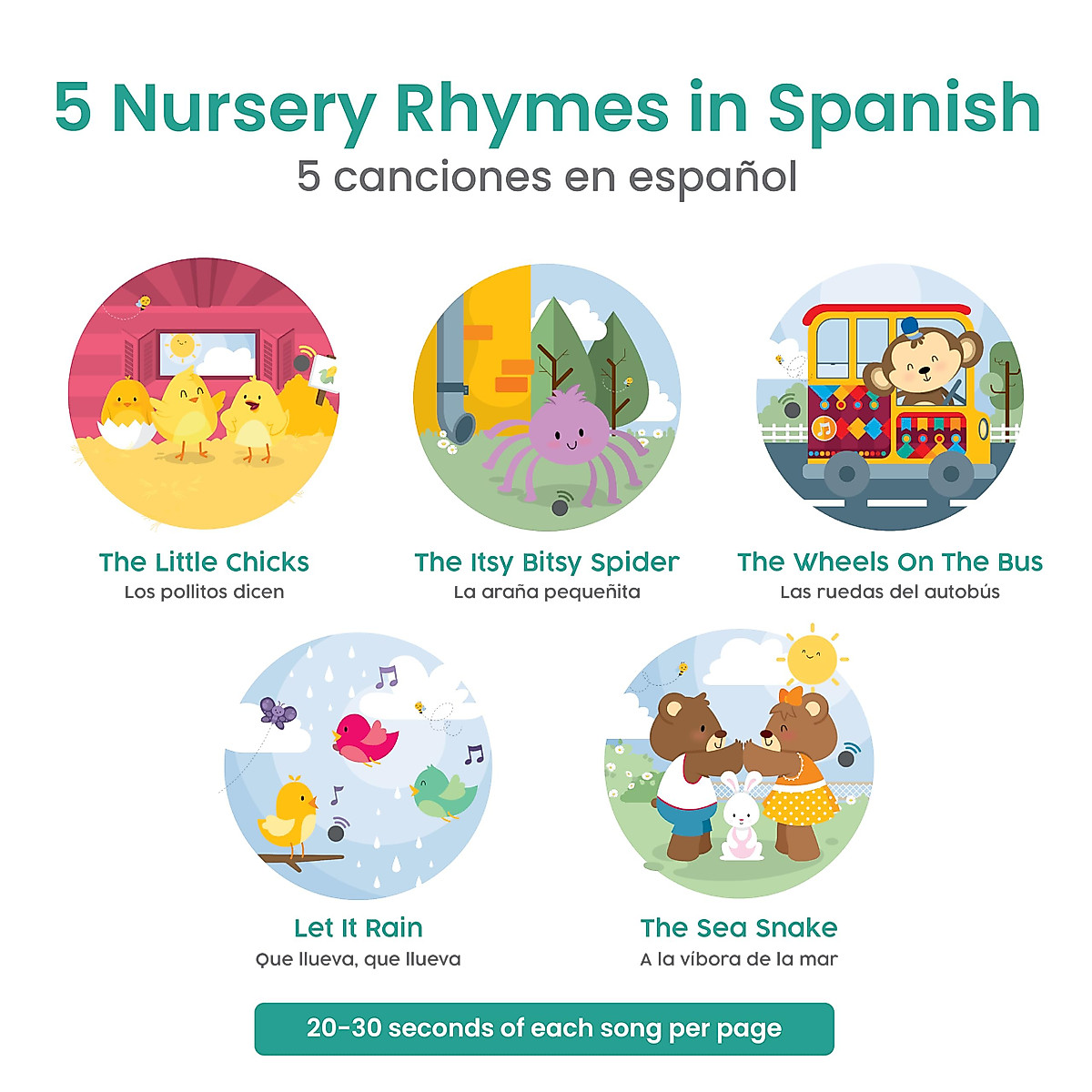 Binibi Spanish Musical Book for Babies & Toddlers 1-3 Los Pollitos Dicen & Other Nursery Rhymes | Spanish Learning for Kids | Bilingual Children's Book | Sound Book | Libro en español para bebés