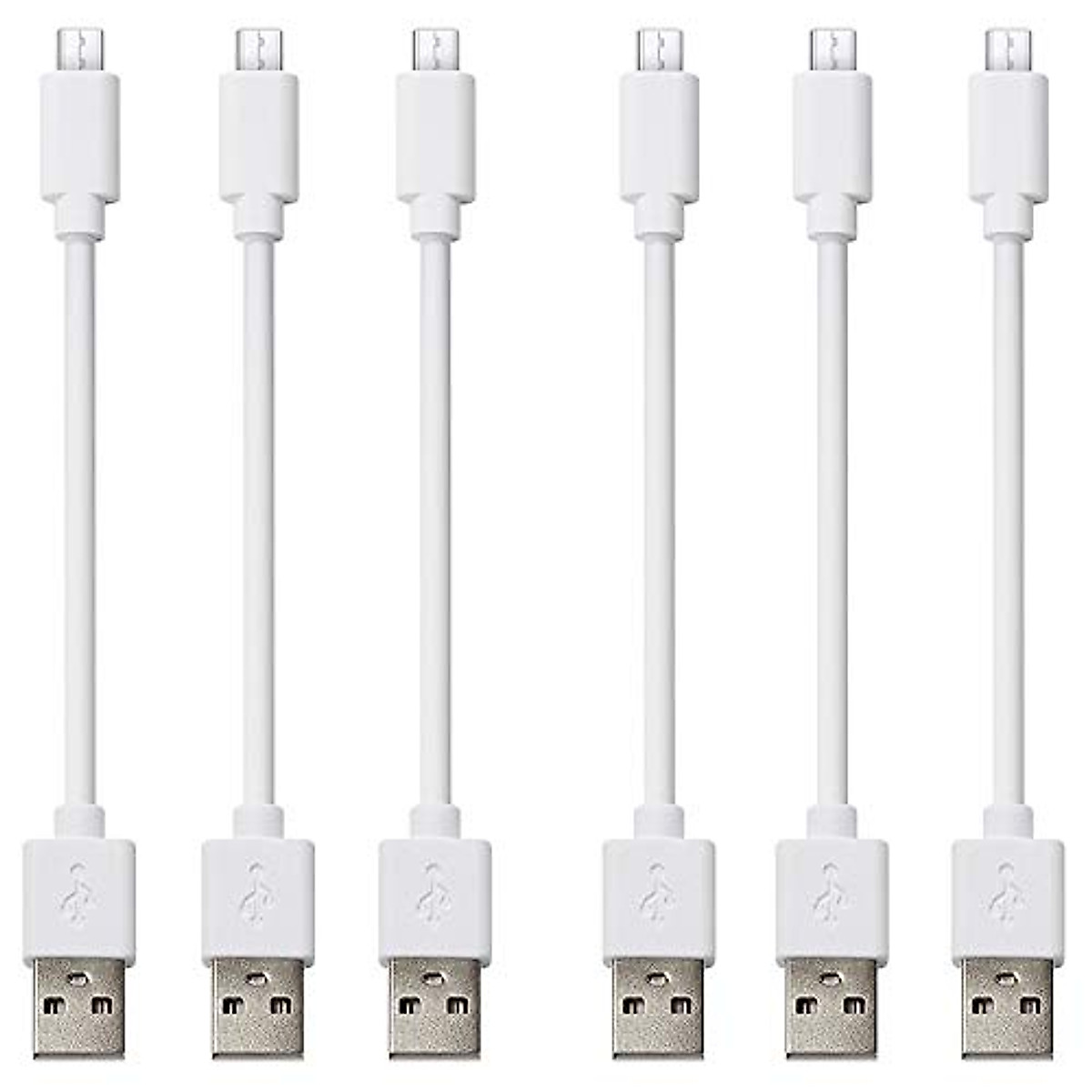 CLZWiiN Short Micro USB Cable (6 Pack 1FT White), Android Phone Charger Cord, High Speed Charging and Sync Data Cables for Charging Station, Smartphone, Power Bank and More