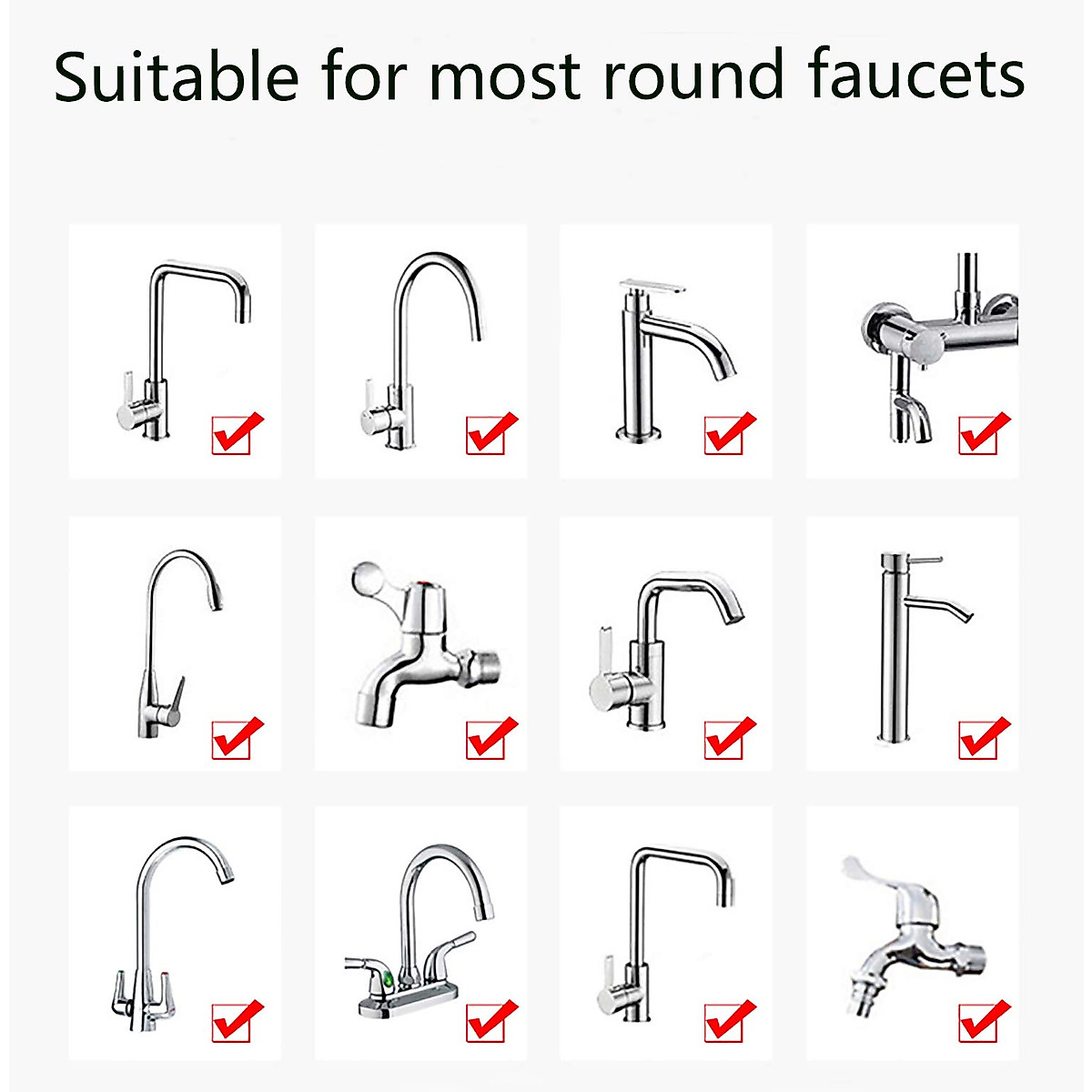 Castuvy 360-Degree Rotating Double-Sided 2 Spray Mode Faucet Water Saving Device, Splash Faucet, Water Saving Flow 2.0 GPM, Silver Chrome, Two Kinds of Specifications, Sets of 4