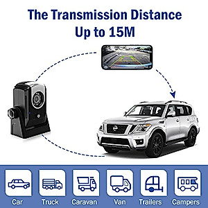 MHCABSR Wireless Backup Reversing Camera, WiFi Dash Camera Work with Phone IP68 Waterproof IR Night Vision Wide Angle Magnetic Rear View Parking Camera for Trailers Trucks RVs Camper Car