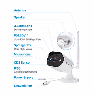 ZOSI ZG3023S Add-on Camera 3MP HD WiFi IP Network Camera Outdoor Indoor Home Security Camera Only Compatible with ZOSI NVR Recroder Video Surveillance Camera System(Model:ZR08GP)