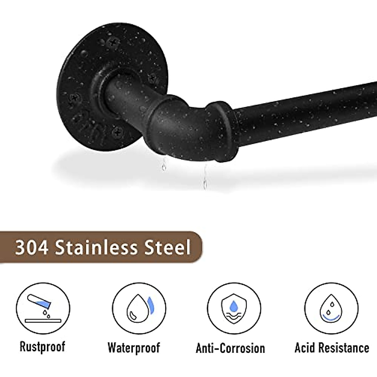 FELIDESIGN Outdoor Curtain Rod, 1 Inch Industrial Curtain Rod, Stainless Steel Curtain Rods, Black Curtain Rod, Curtain Rods for Windows 28 to 48, Rust Resistant for Indoor/Outdoor Use