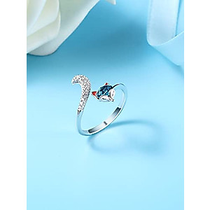 PLATO H Adjustable Sterling Silver Crystal Fox Head Ring for Women - High-Polished Fox Tail Funky Ring, Perfect for Anniversaries, Valentine's Day, and Birthday Gifts