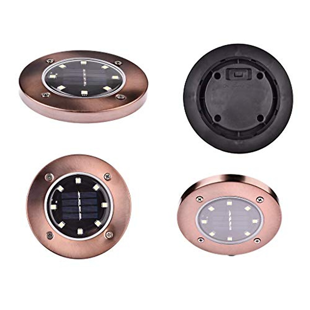 Solar Ground Lights 8 LED Disk Light Solar Powered Outdoor in-Ground Lights for Garden Driveways Lawn Yard Driveway Walkway Pool Patio Deck Pathway,6 Pack,White,Copper/Bronze Finish