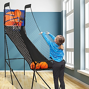Giantex Foldable Electronic Arcade Basketball Game, with Electronic Scorer, Buzzer, 3 Basketballs, Pump, Indoor Single Shot Basketball Game for Adults, Kids