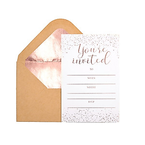 Chriz.Z Invitation Cards - 24-Count 4" x 6" White Invitation Cards ‘’You Are Invited’’ in Rose Gold Foil with 26 Foil Kraft Envelopes – For Wedding, Bridal Shower, Baby Shower, Birthday
