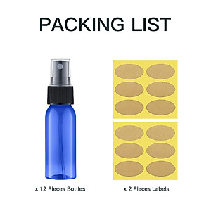 LISAPACK 1oz Small Plastic Blue Spray Bottle (12 Pack) Empty Mini Fine Mist Travel Size Atomizer, Tiny Sprayer for Little Perfume, Water, Cologne, Alcohol, Samples (Cobalt Blue, 30ml)