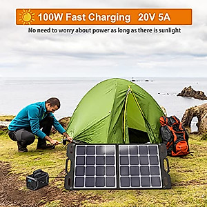 VDL Portable Solar Panel 100W - 20V Foldable Solar Panel with Kickstand, Folding Solar Charger Waterproof for for Portable Power Staion/RV/Marine Rooftop