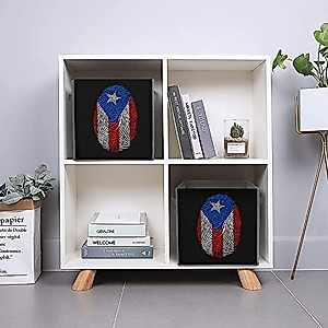 Puerto Rico Flag Finger Canvas Collapsible Storage Bins Cube Organizer Baskets with Handles for Home Office Car