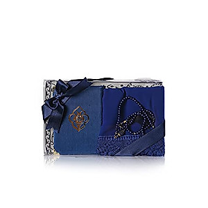 Muslim Prayer Rug, Yaseen Surah Pocket-Size Book, Fancy Shawl & Prayer Beads, Perfect Islamic Gift I Mawlid Gift I Suitable for Women, Kids I Soft Islamic Mat | Islamic Ramadan Eid Gifts (Blue)